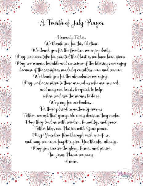 4th of July Prayer for America- Independence Day Prayer Printable