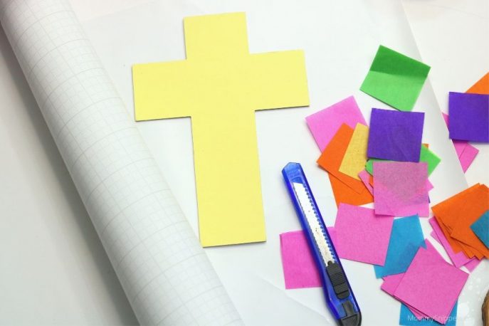 An Easy to Make Stained Glass Cross Craft Using Tissue Paper