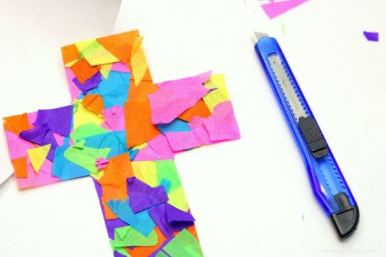 An Easy to Make Stained Glass Cross Craft Using Tissue Paper