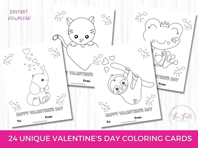 Printable Valentine’s Day Cards to Color- Kids Love These!