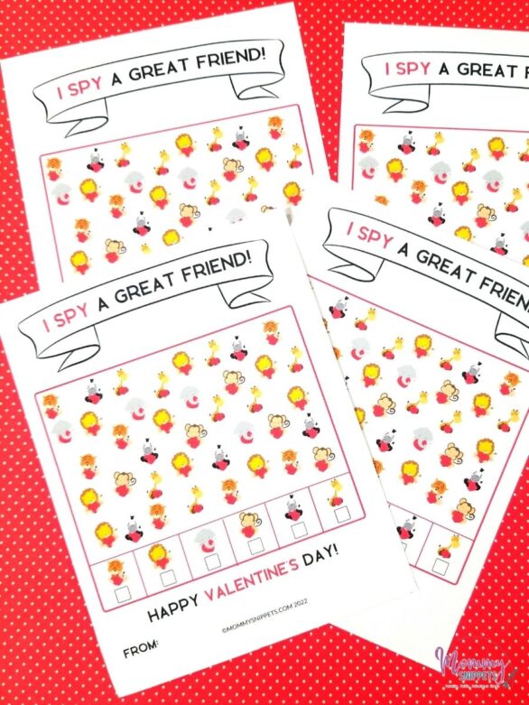 Fun I Spy Valentine Worksheet and Valentine I Spy Card for Kids