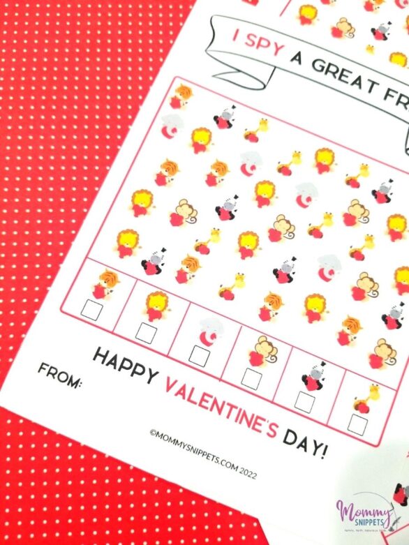 Fun I Spy Valentine Worksheet and Valentine I Spy Card for Kids