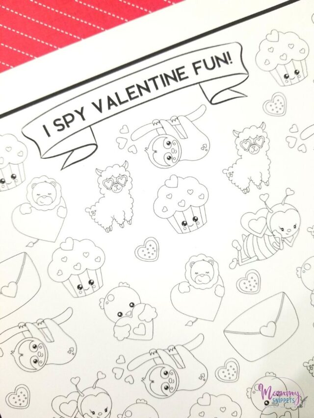 Fun I Spy Valentine Worksheet and Valentine I Spy Card for Kids