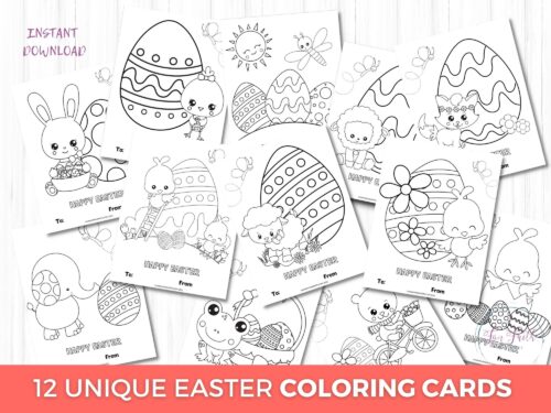 Happy Easter Coloring Cards - Printable Easter Card Greetings for Kids