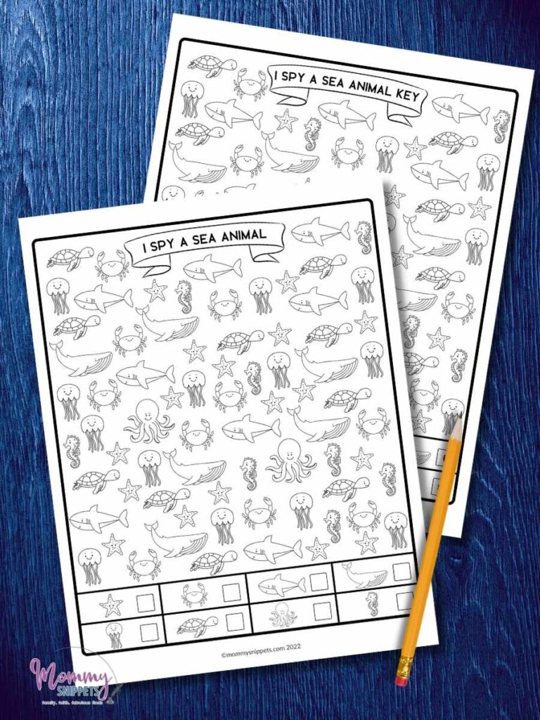 Free I Spy Sea Animals Printable: The Color and Find I Spy Sheets Series