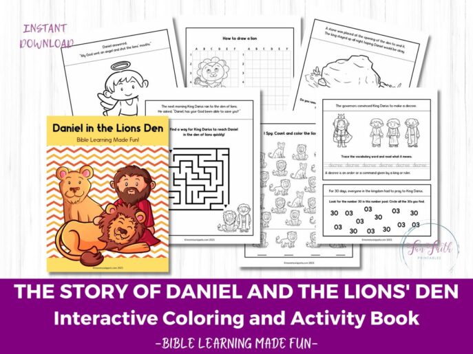 Daniel and the Lions' Den Coloring Pages: Bible Story About Faith
